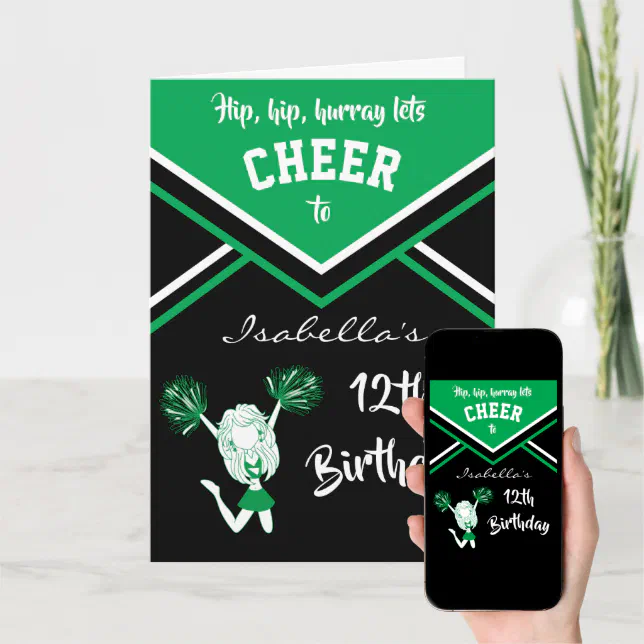 Cheerleader Birthday - DIY Name and Age - Green Card | Zazzle