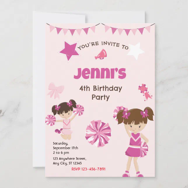 Cheerleader Birthday Party Invitation | Zazzle