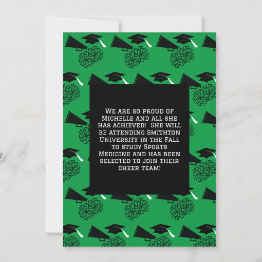Cheerleader Graduation Party Green and Black Invitation | Zazzle