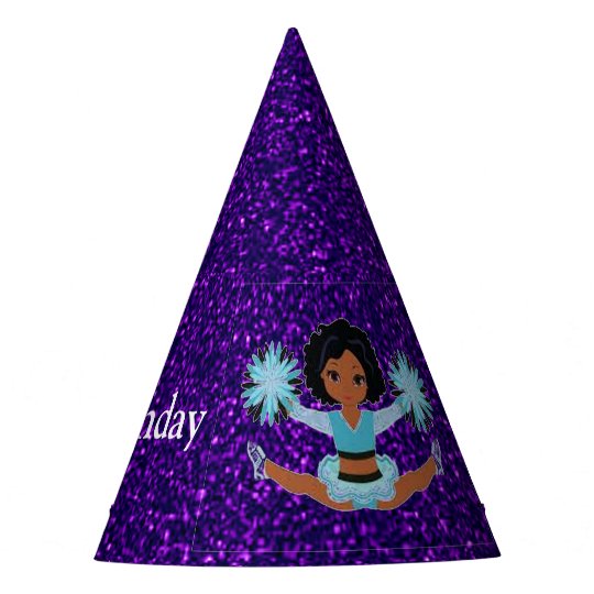 Cheerleader "Happy Birthday" Purple Sparkle Party Hat | Zazzle.com