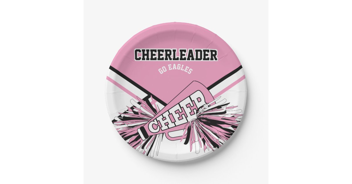 Cheerleader in Pink, White and Black Paper Plates | Zazzle