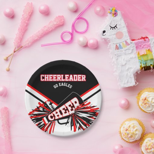 Cheerleader in Red, White and Black Paper Plates | Zazzle