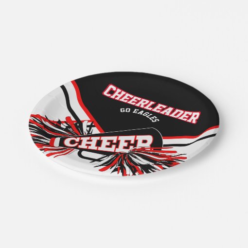 Cheerleader in Red, White and Black Paper Plates | Zazzle
