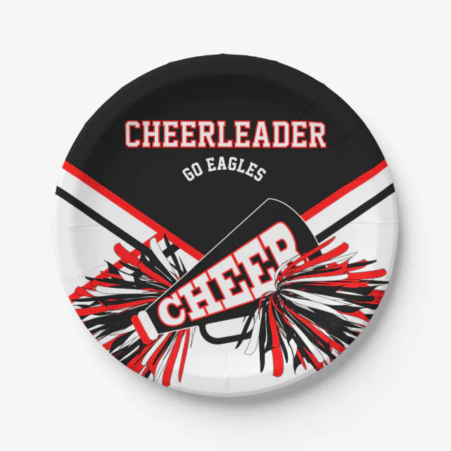 Cheerleader in Red, White and Black Paper Plates | Zazzle