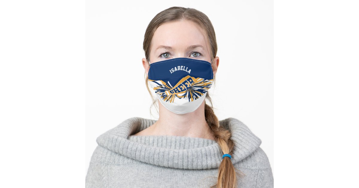 Cheerleader -Navy Blue, Gold and White Adult Cloth Face Mask | Zazzle