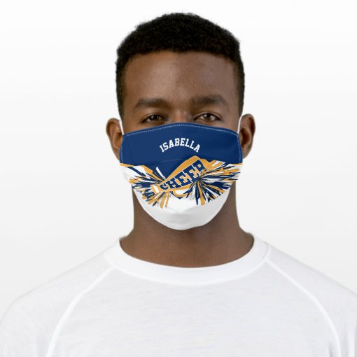 Cheerleader -Navy Blue, Gold and White Adult Cloth Face Mask | Zazzle