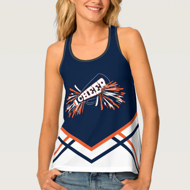 Cheerleader - Navy Blue, Orange & White Tank Top | Zazzle