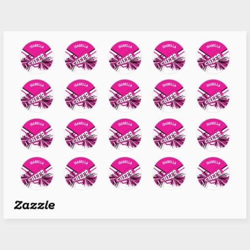 Cheerleader - Pink, Black and White Classic Round Sticker | Zazzle