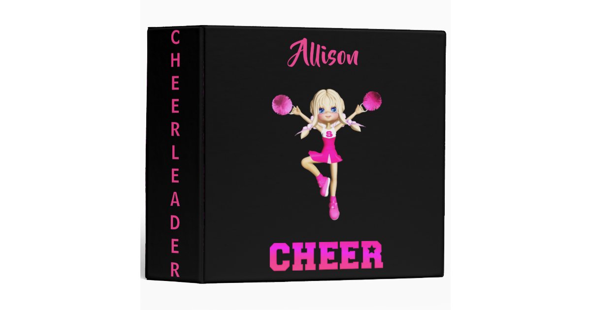 Cheerleader Pink / Black Personalized Cheer Binder | Zazzle