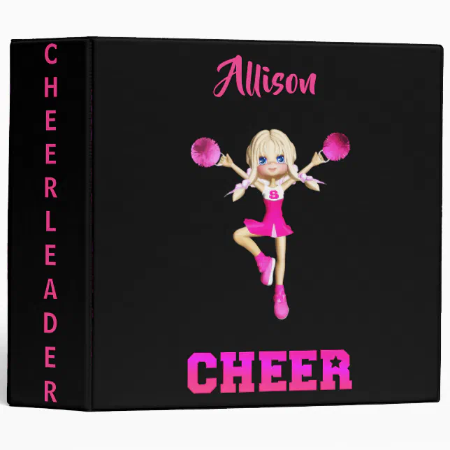 Cheerleader Pink / Black Personalized Cheer Binder | Zazzle
