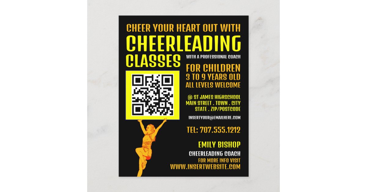 Cheerleader QR Code Sign, Cheerleading Classes Flyer | Zazzle
