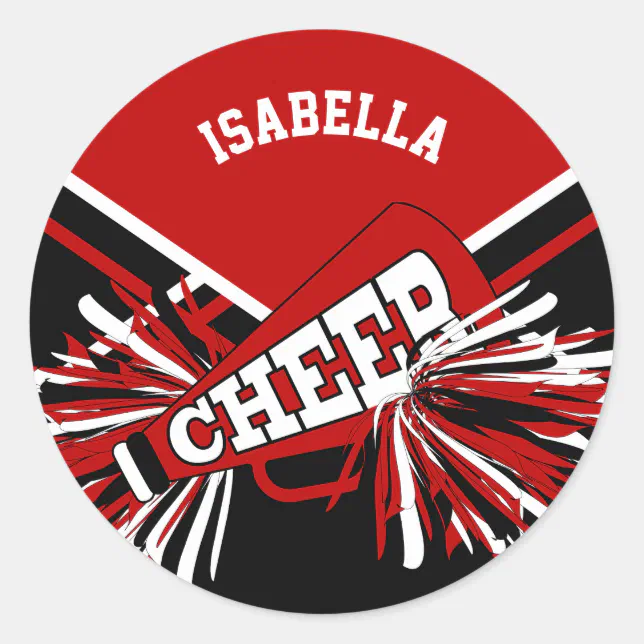 Cheerleader - Red, Black and White Classic Round Sticker | Zazzle
