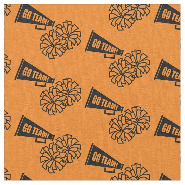 Orange with Black Pom Poms Cheerleader Pattern Fabric | Zazzle