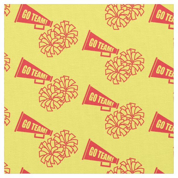 Red Cheerleader Pom Poms & Hearts Pattern Fabric | Zazzle