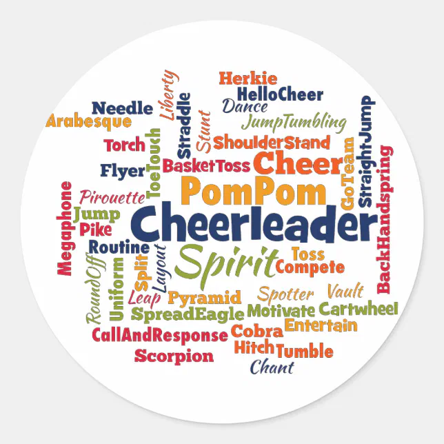 Cheerleader Word Cloud (Cheer Leader) Classic Round Sticker | Zazzle