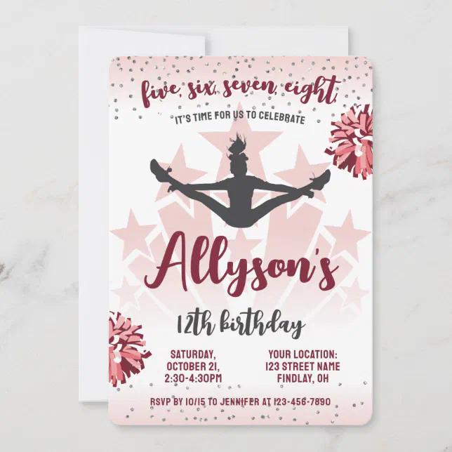 Cheerleading Birthday Party, Any Age Pink Invitation | Zazzle