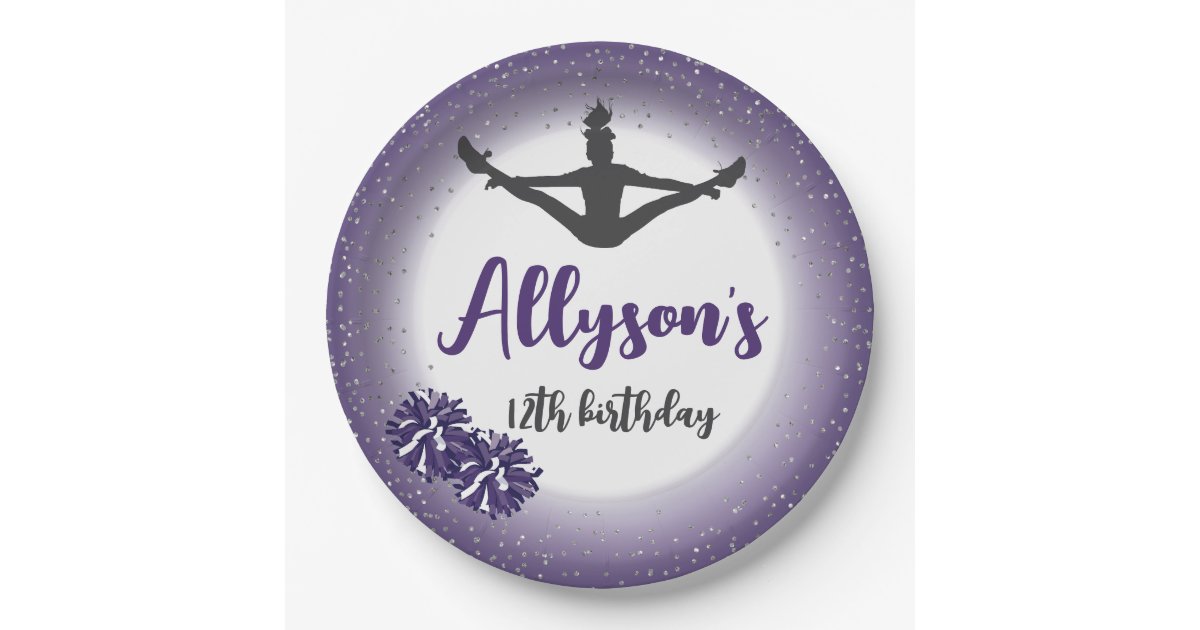 Cheerleading Birthday Party, Any Age Purple Paper Plates | Zazzle
