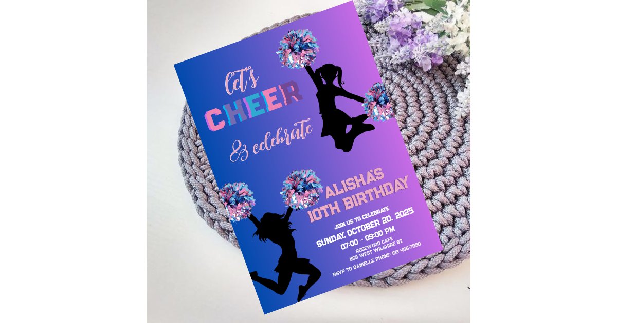 Cheerleading birthday party invitation | Zazzle