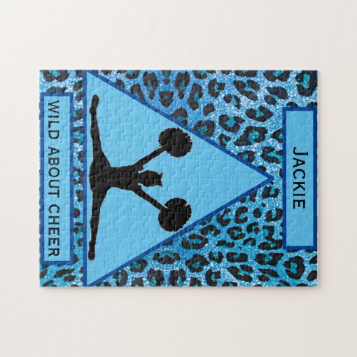 Cheerleading Blue Leopard Wild About Cheer Puzzle | Zazzle