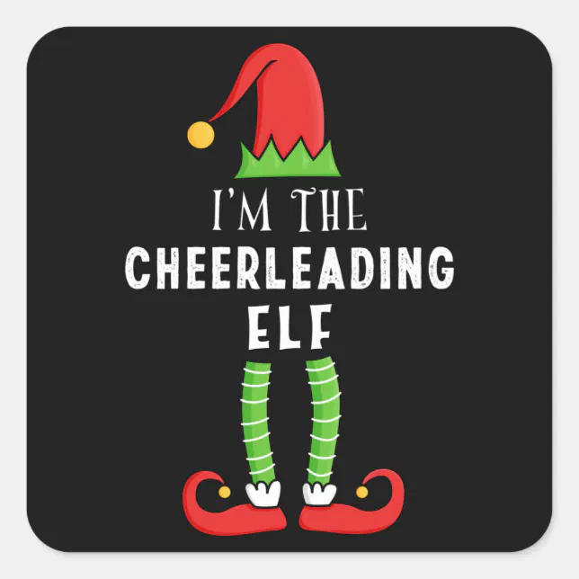 Cheerleading Elf Christmas Matching Family Gift Square Sticker | Zazzle
