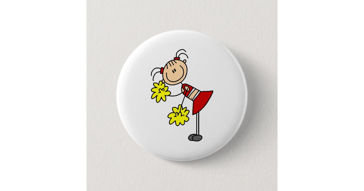 Cheerleading Girl Stick Figure Button | Zazzle