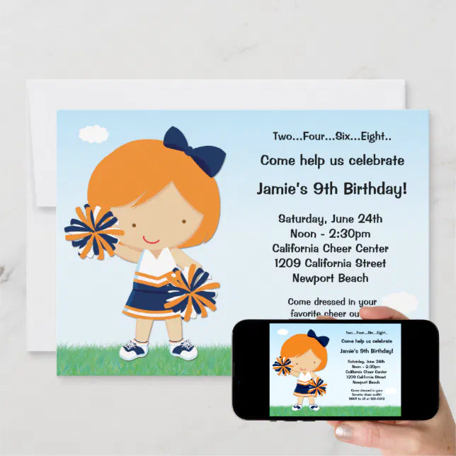 Cheerleading Girls Birthday Party Invitation | Zazzle