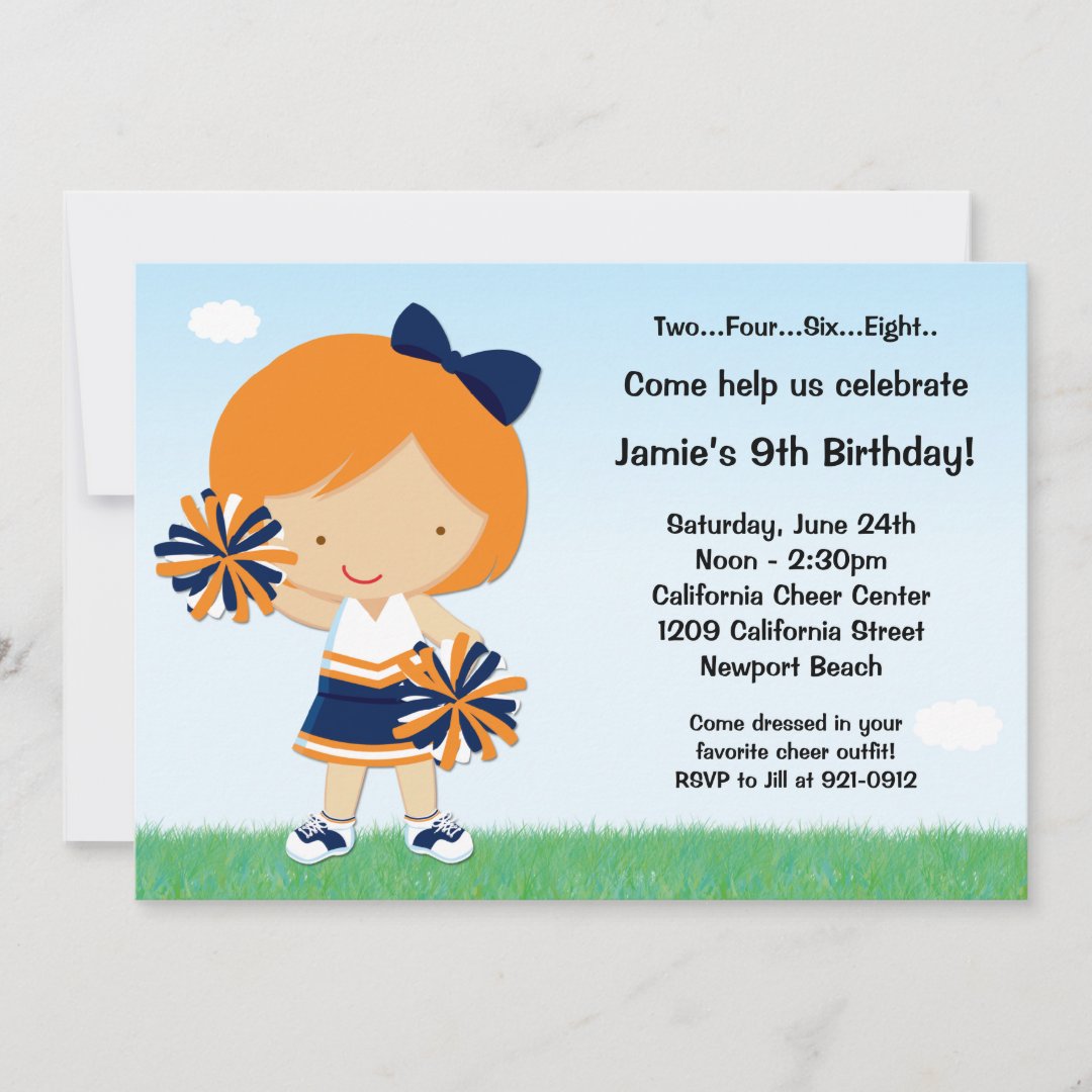 Cheerleading Girls Birthday Party Invitation | Zazzle