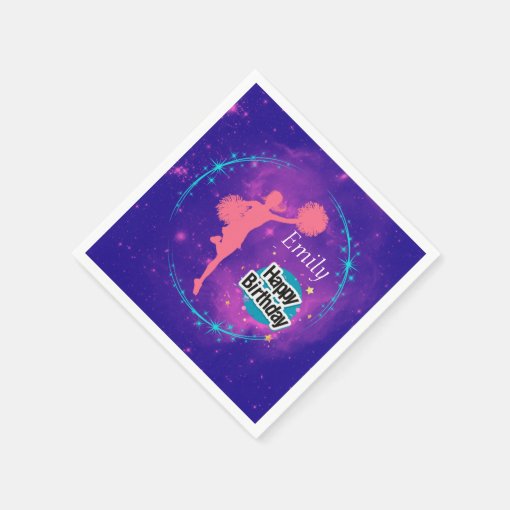 Cheerleading Happy Birthday Galaxy Personalized Napkins | Zazzle