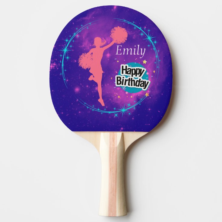 Cheerleading Happy Birthday Galaxy Personalized Ping Pong Paddle | Zazzle