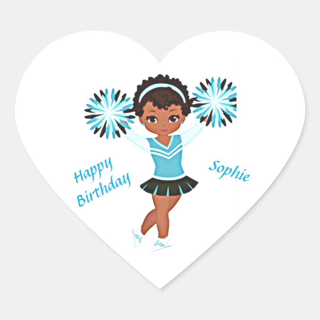 Cheerleading "Happy Birthday" Heart Sticker | Zazzle