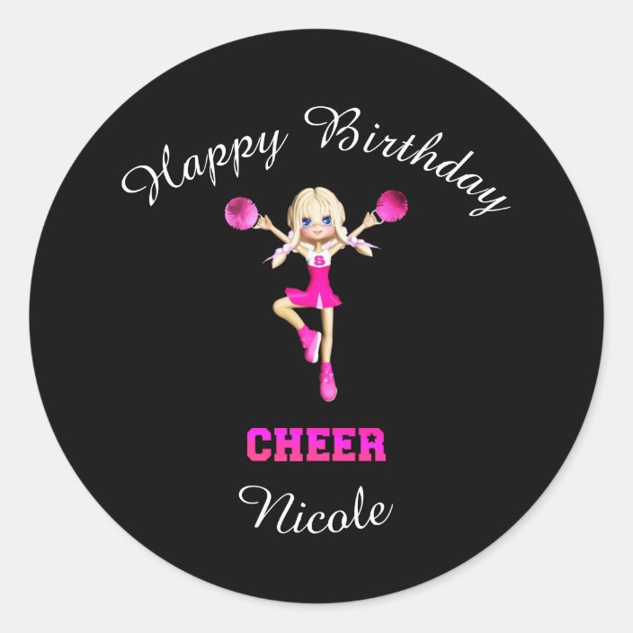 Cheerleading "Happy Birthday" Personalized Classic Round Sticker ...