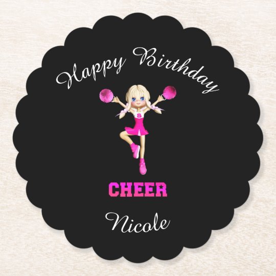 Cheerleading "Happy Birthday" Personalized Paper Coaster | Zazzle.com