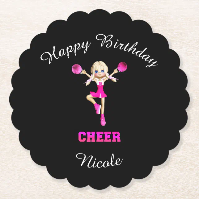 Cheerleading "Happy Birthday" Personalized Paper Coaster | Zazzle