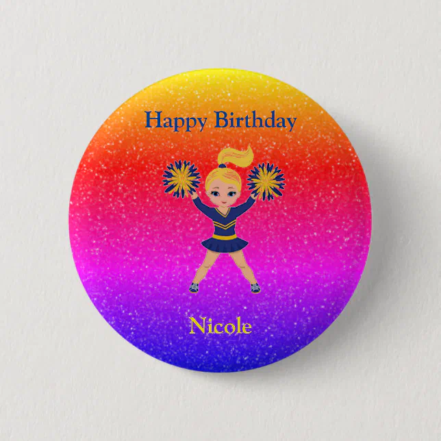 Cheerleading "Happy Birthday" Sparkle Button | Zazzle