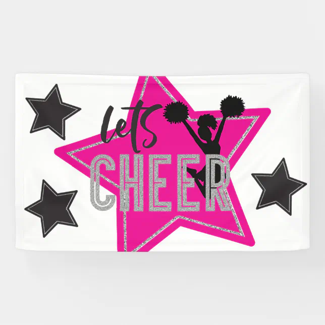 Cheerleading Pink Silver Black Cheer Birthday Banner | Zazzle