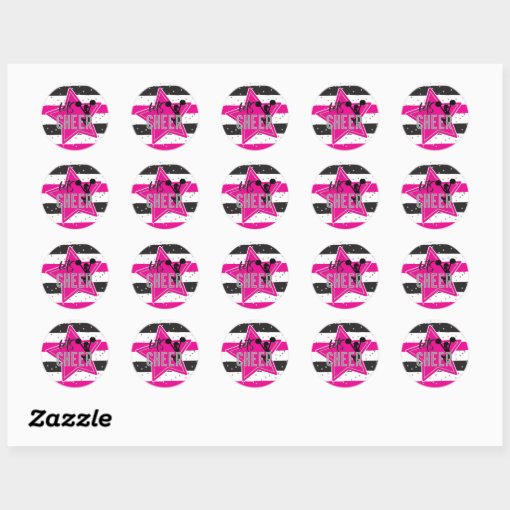 Cheerleading Pink Silver Black Cheer Birthday Classic Round Sticker ...