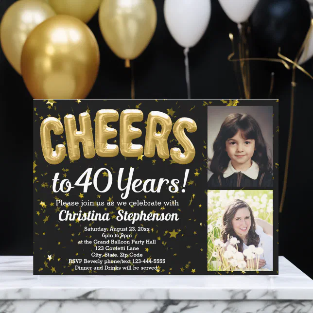 Cheers 40 Years 40th Birthday Then And Now Photo Invitation Zazzle