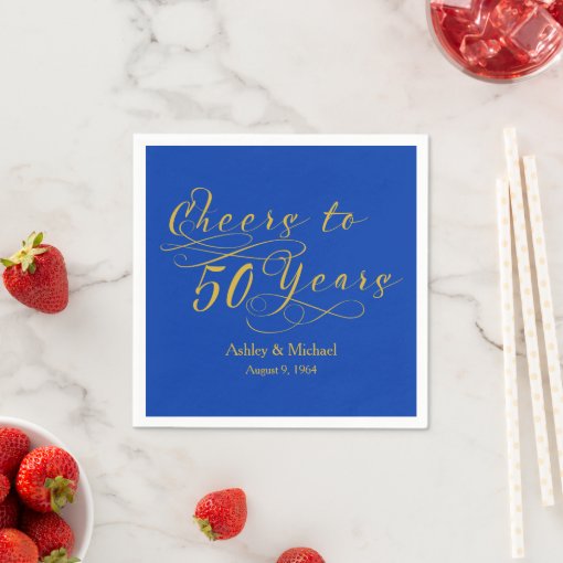 Cheers 50 Years Blue 50th Wedding Anniversary Napkins | Zazzle