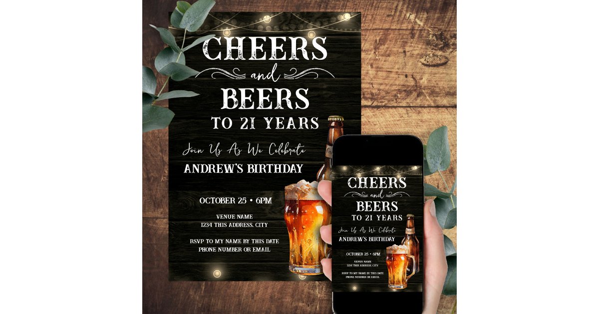 Cheers and Beers 21st Birthday Bar Lights Invitati Invitation | Zazzle