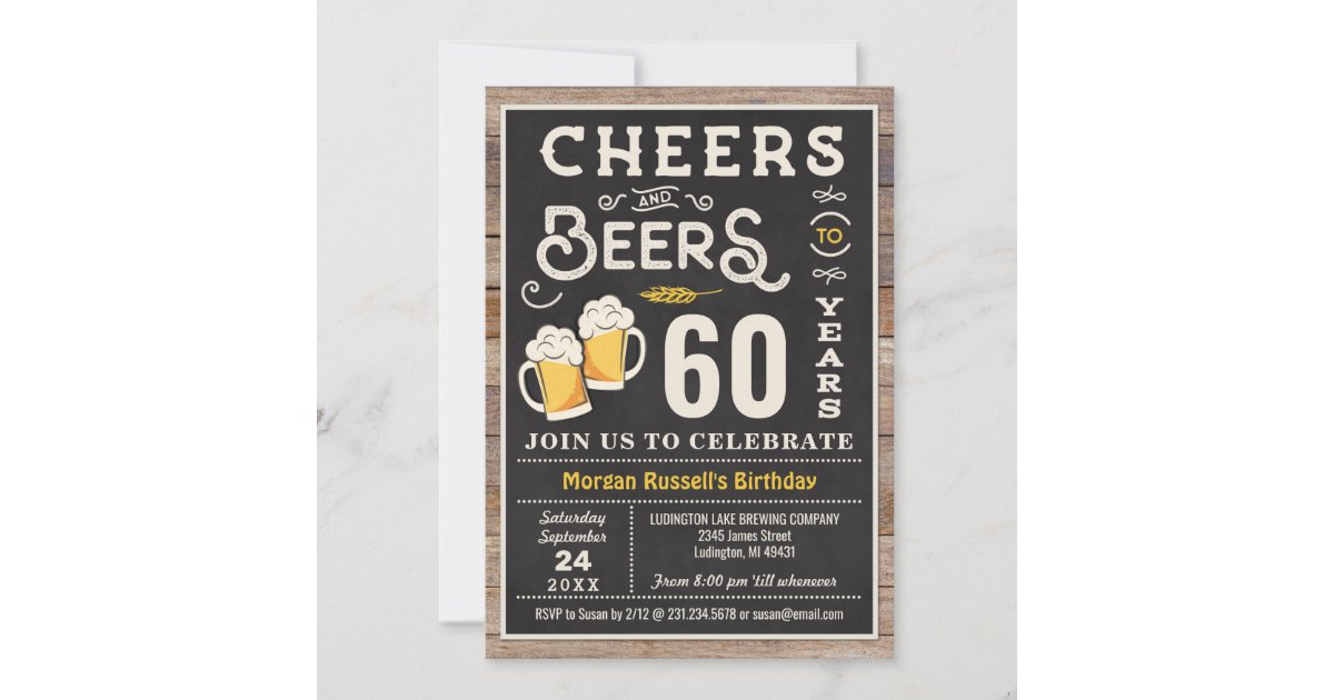 Cheers and Beers 60th Birthday Invitation | Zazzle