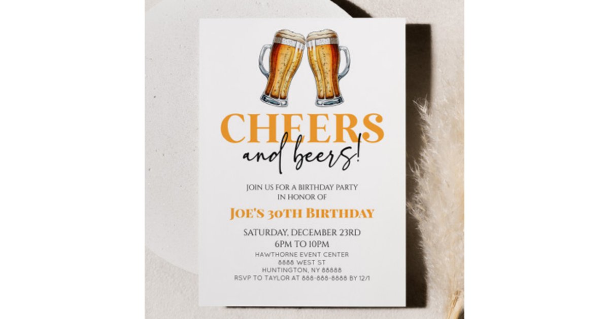 Cheers and Beers Beer Glass Birthday Party Invitation | Zazzle
