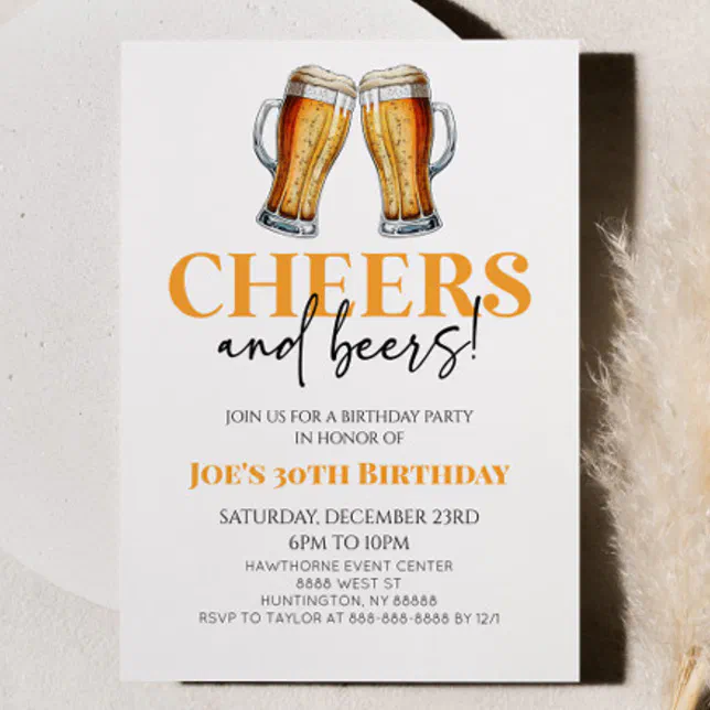 Cheers and Beers Beer Glass Birthday Party Invitation | Zazzle