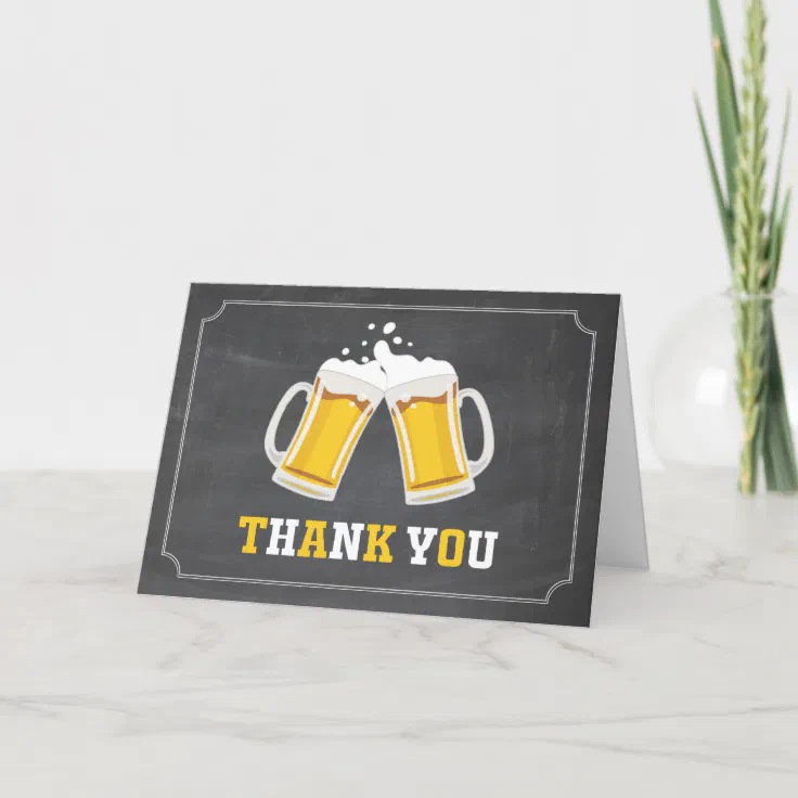 Cheers and Beers Beer Mug Chalkboard Thank You Card | Zazzle