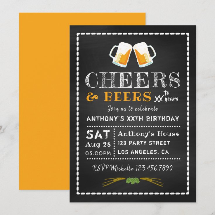 Cheers and Beers Chalkboard Milestone Birthday Invitation | Zazzle