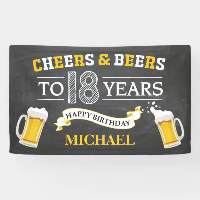 Cheers and Beers Happy 18th Birthday Banner | Zazzle