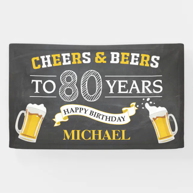 Cheers and Beers Happy 80th Birthday Banner | Zazzle
