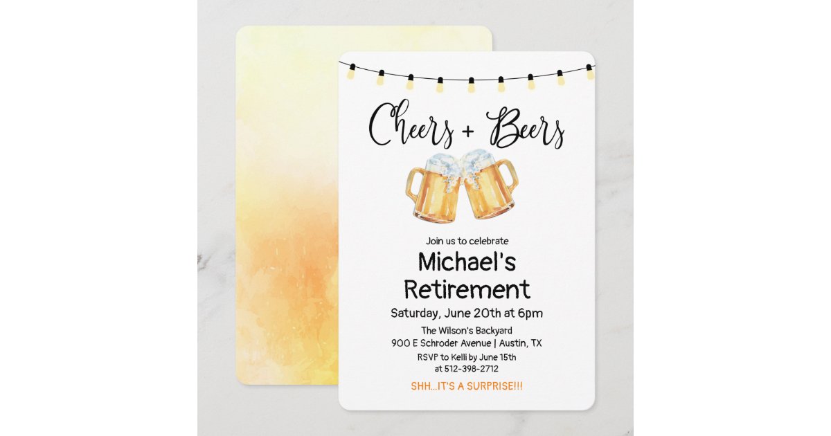 Cheers and Beers Retirement Invitation | Zazzle