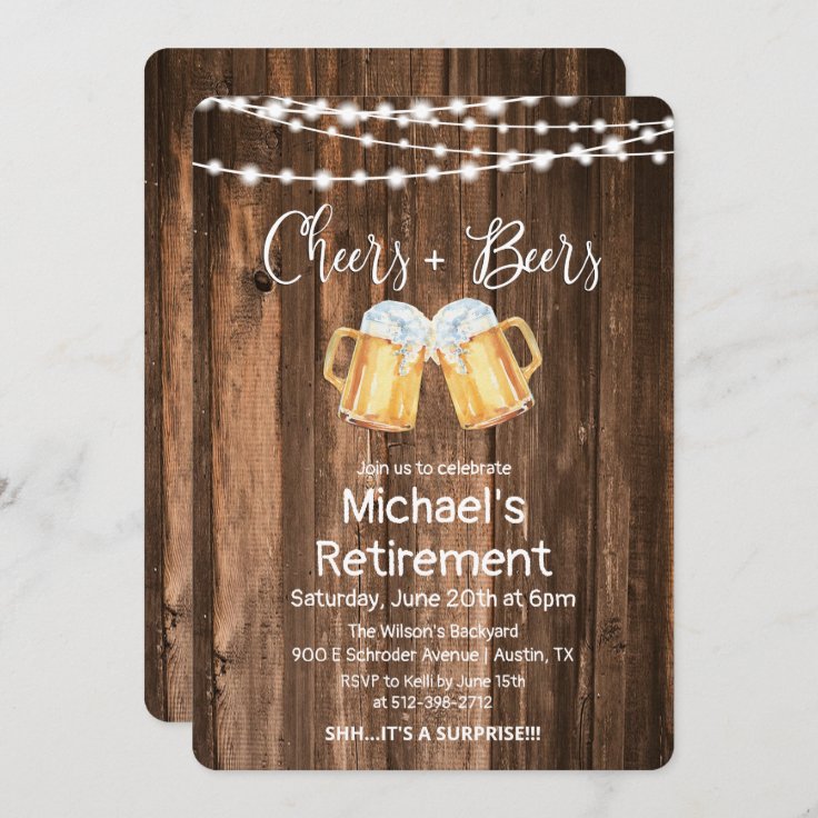 Cheers and Beers Retirement Invitation | Zazzle