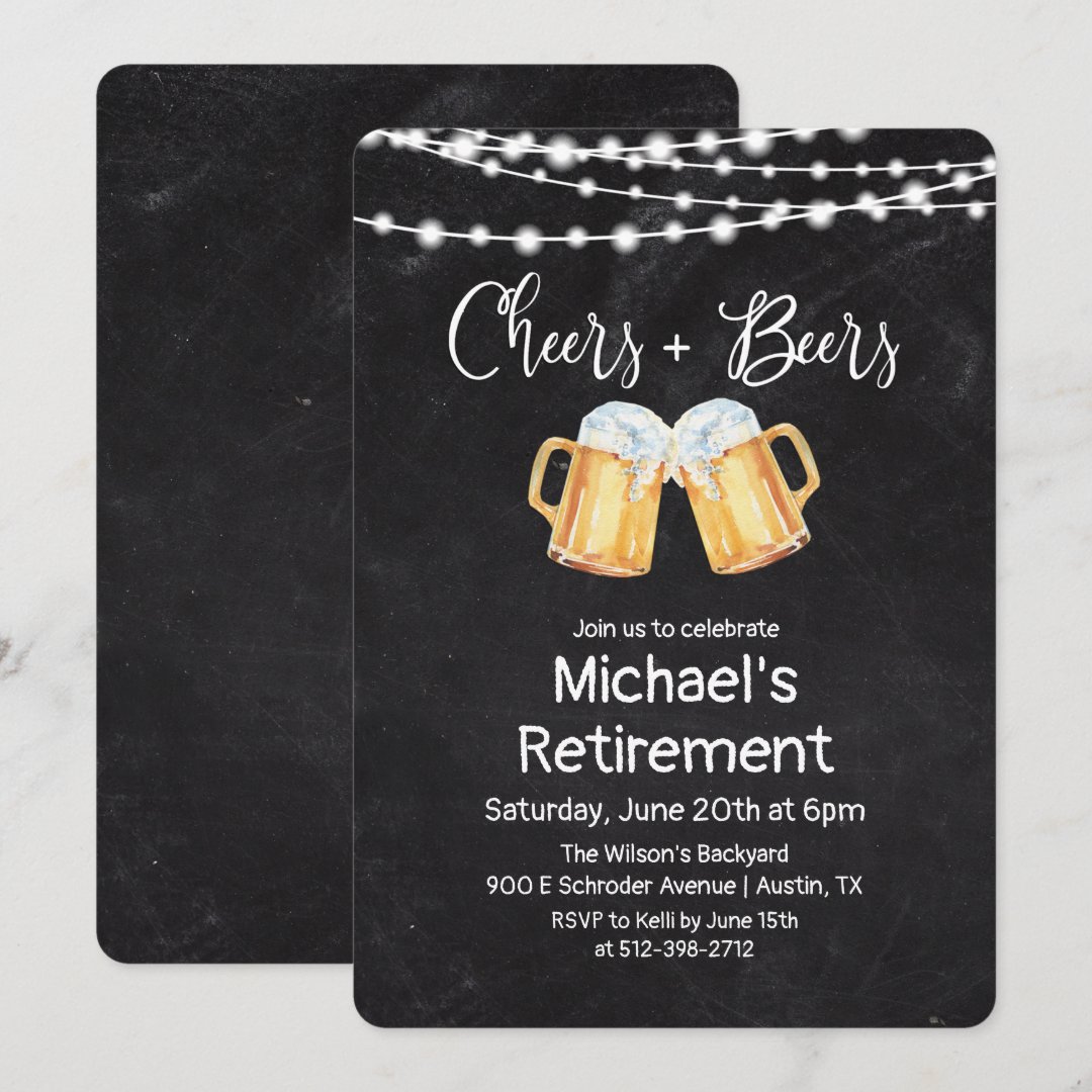 Cheers and Beers Retirement Invitation | Zazzle