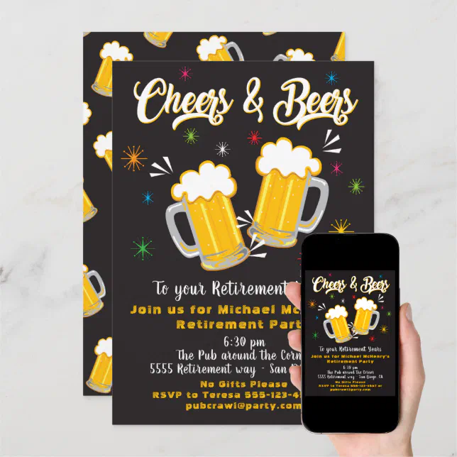 Cheers and Beers Retirement Party Invitation | Zazzle